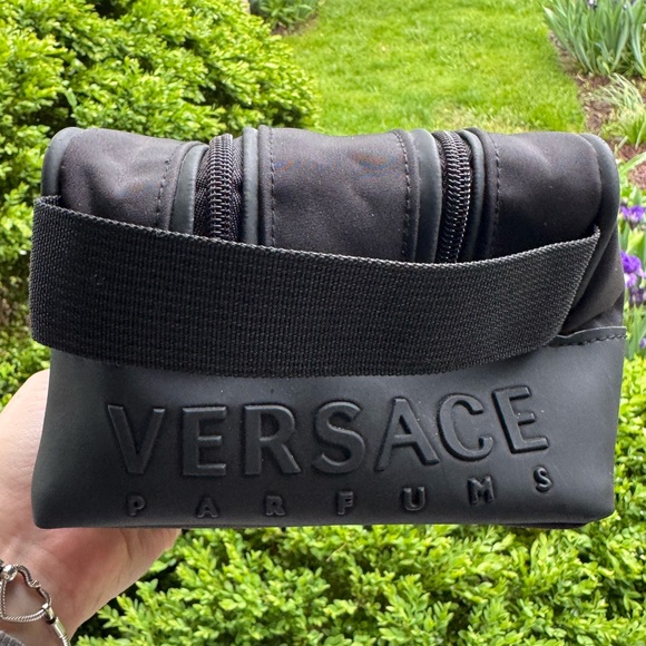 Versace | Bags | Versace Parfums Black Toiletry Bag With Embossed Logo ...